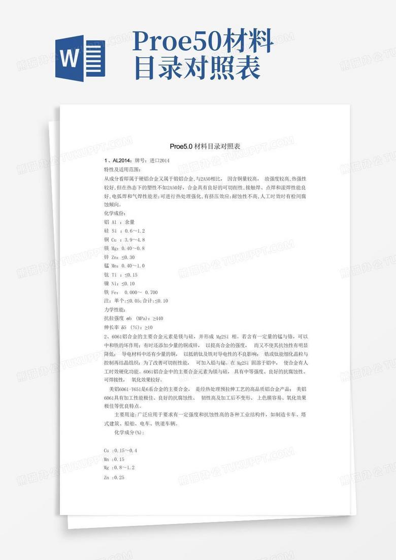 proe5.0材料目录对照表Word模板下载_编号lndrekgd_熊猫办公
