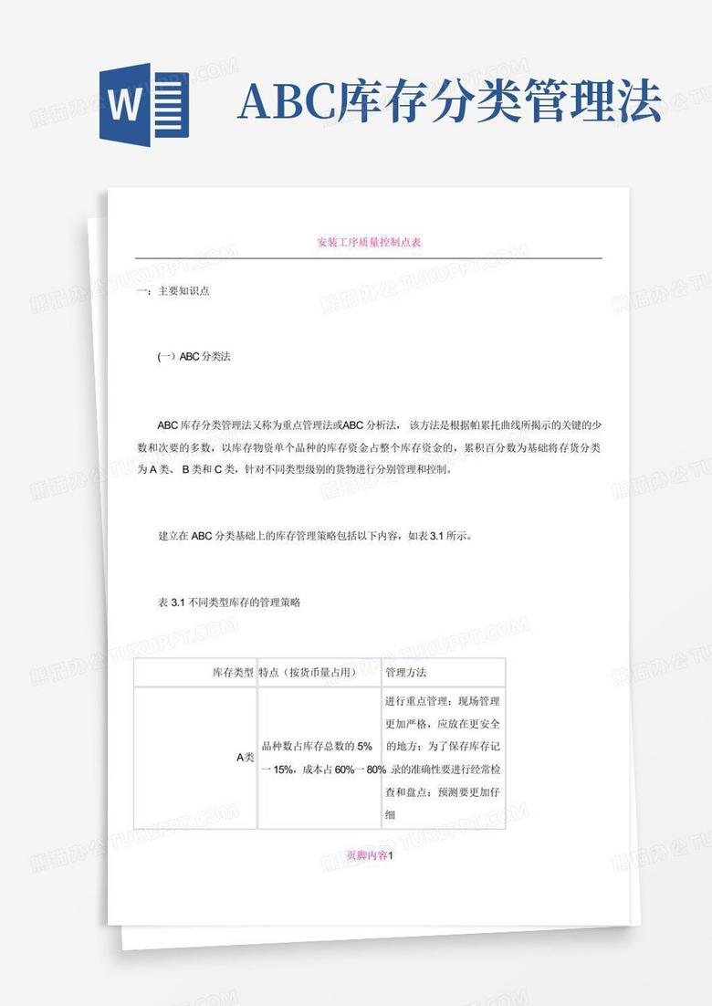 Abc库存分类管理法word模板下载 编号lvgmroxx 熊猫办公