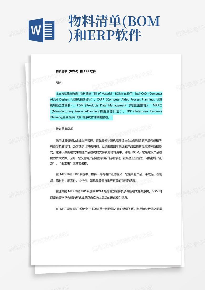 物料清单(bom)和erp软件Word模板下载_编号qxmxpvxr_熊猫办公