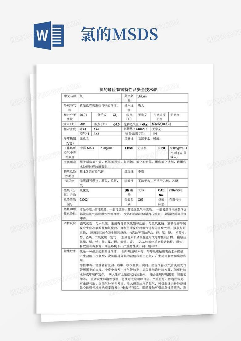 氯的msdsWord模板下载_编号qzwmrbnz_熊猫办公