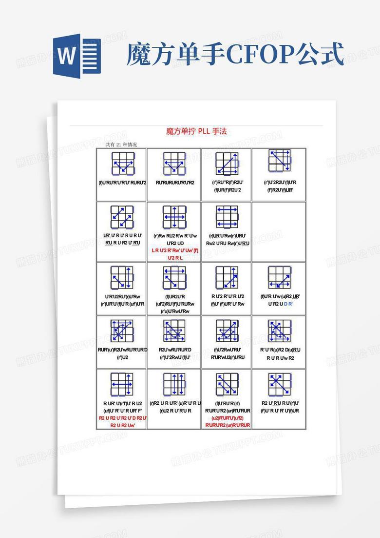 魔方单手cfop公式Word模板下载_编号lkmneweg_熊猫办公