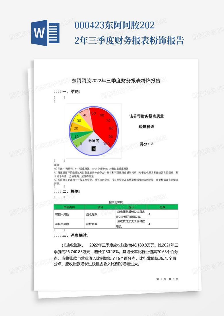 000423东阿阿胶2022年三季度财务报表粉饰报告Word模板下载_编号qobwkmjn_熊猫办公