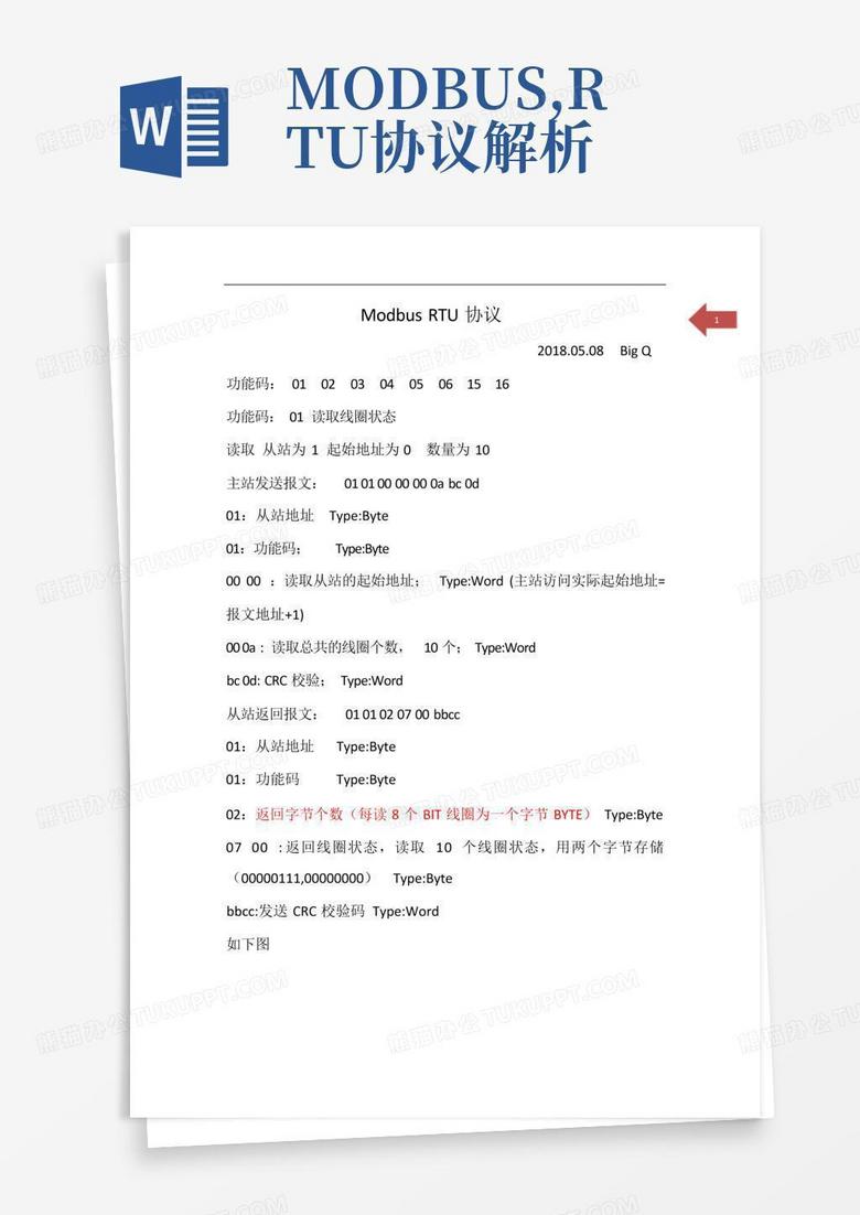 Modbus Rtu协议解析word模板下载 编号lkmdwprb 熊猫办公