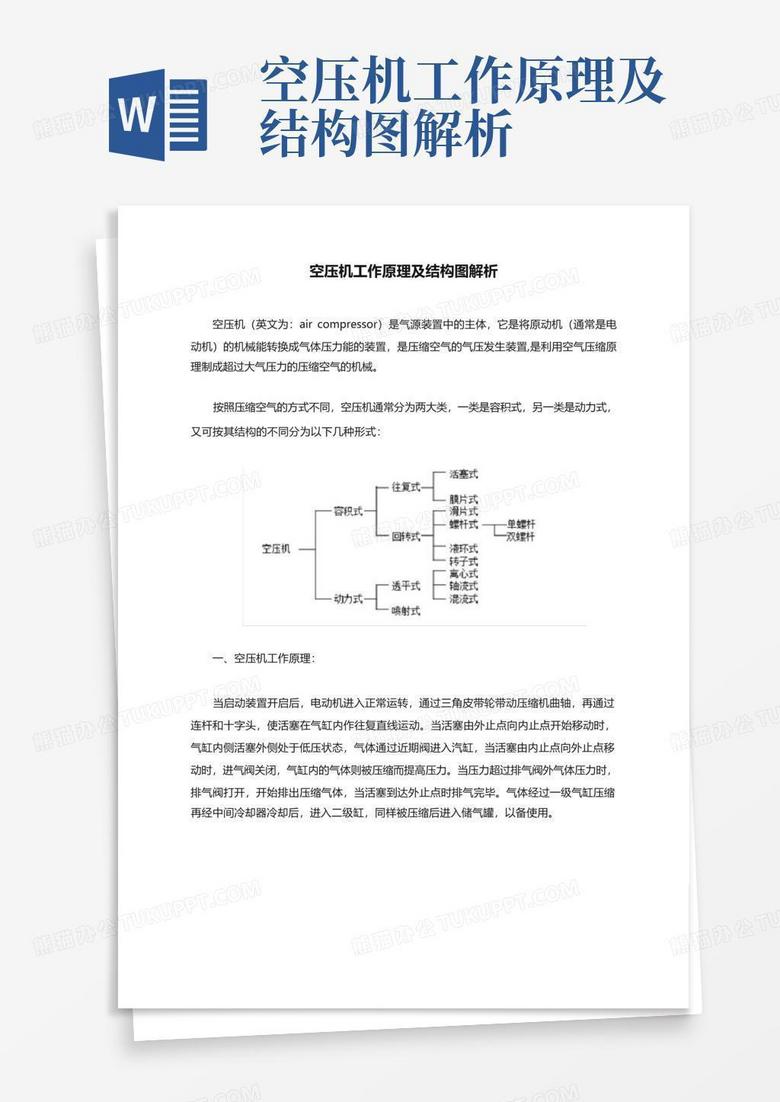 空压机工作原理及结构图解析word模板下载 编号lmzzzpkb 熊猫办公