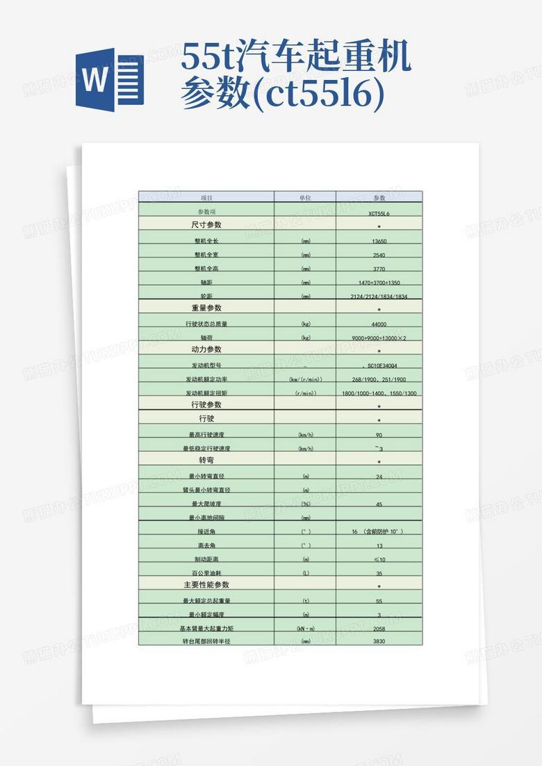55t汽车起重机参数(ct55l6)Word模板下载_编号lnmvrxka_熊猫办公