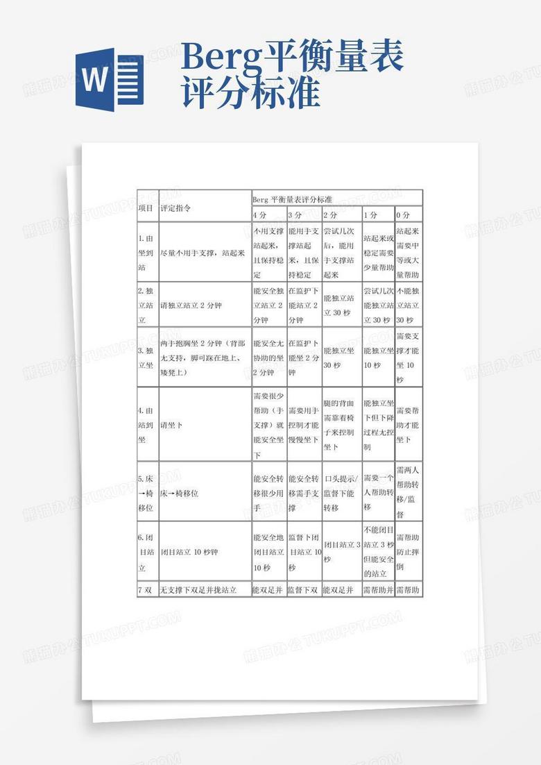 berg平衡量表评分标准Word模板下载_编号qxmndzmg_熊猫办公