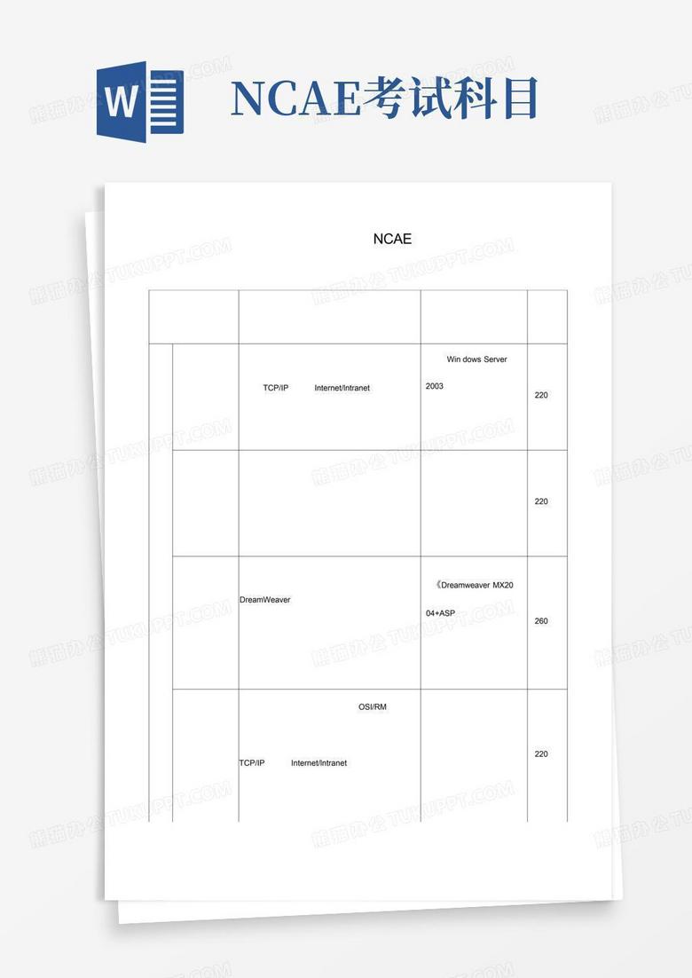 ncae考试科目Word模板下载_编号ldydowgx_熊猫办公