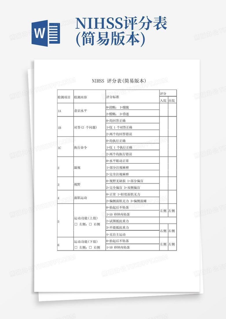 nihss评分表(简易版本)Word模板下载_编号lkmerabp_熊猫办公