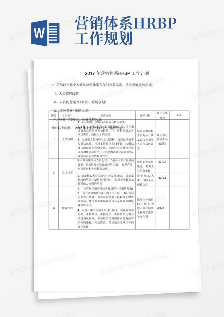 营销体系hrbp工作规划Word模板下载_编号qwjejmby_熊猫办公