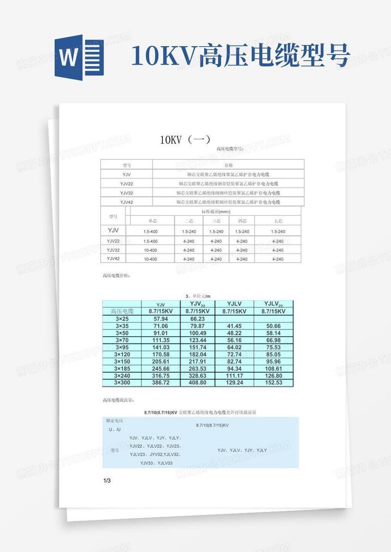 10kv高压电缆型号Word模板下载_编号ldmkagkz_熊猫办公