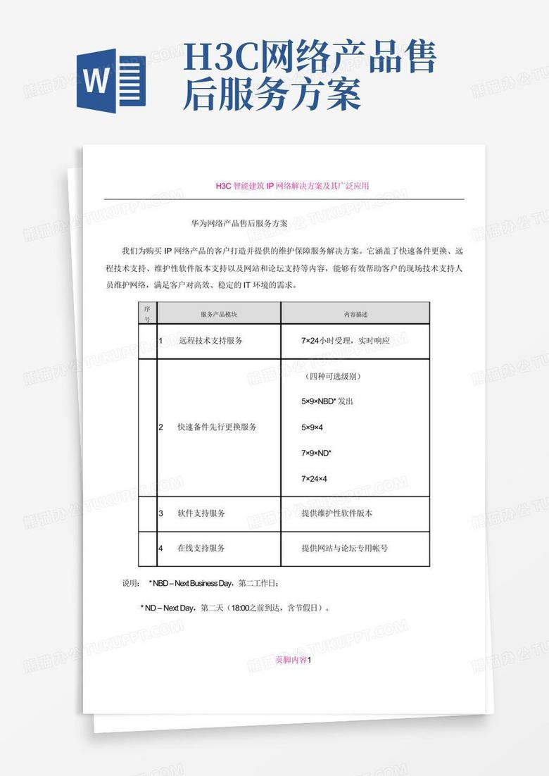h3c网络产品售后服务方案Word模板下载_编号lzzzryzr_熊猫办公