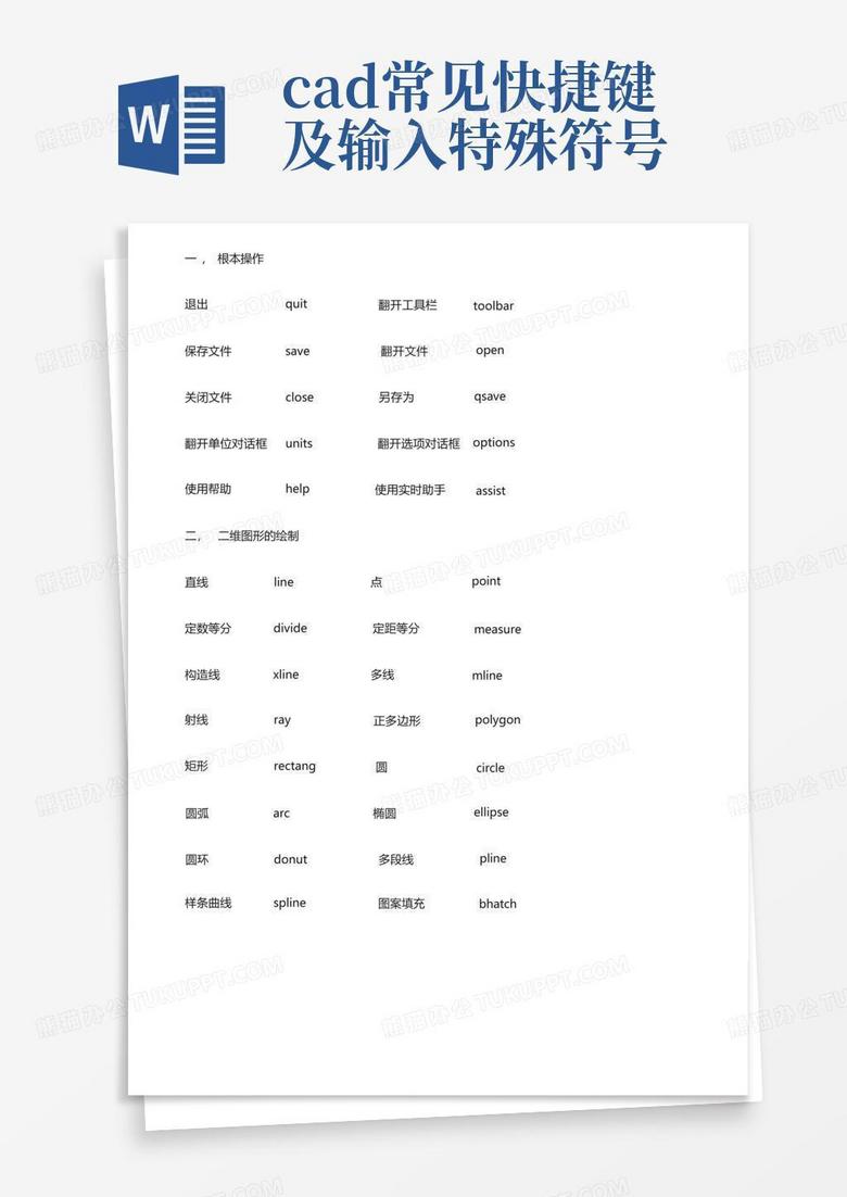 Cad常见快捷键及输入特殊符号word模板下载编号leomezmn熊猫办公