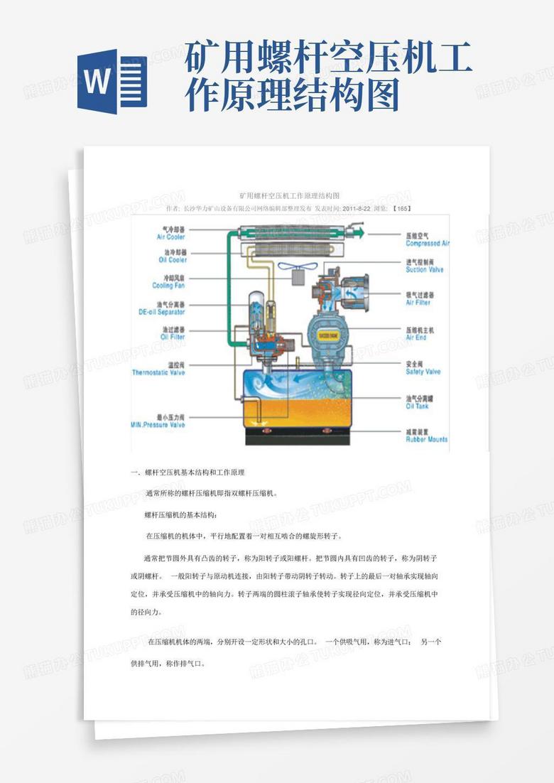 矿用螺杆空压机工作原理结构图word模板下载 编号qzzzyavw 熊猫办公