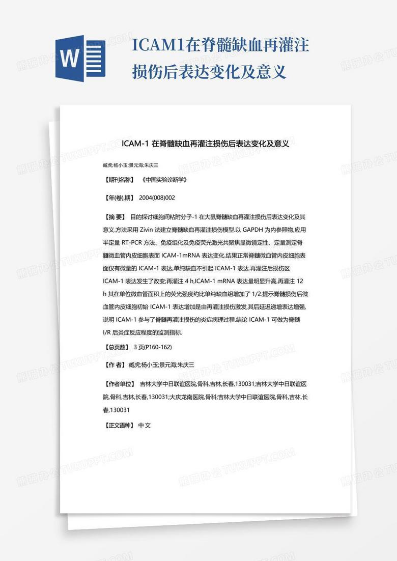 icam-1在脊髓缺血再灌注损伤后表达变化及意义Word模板下载_编号qrebwpom_熊猫办公