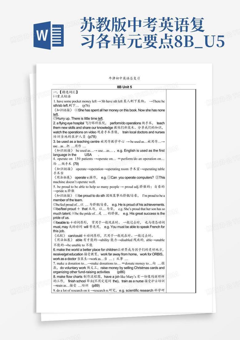 苏教版中考英语复习各单元要点8b_u5Word模板下载_编号lnkxxpky_熊猫办公