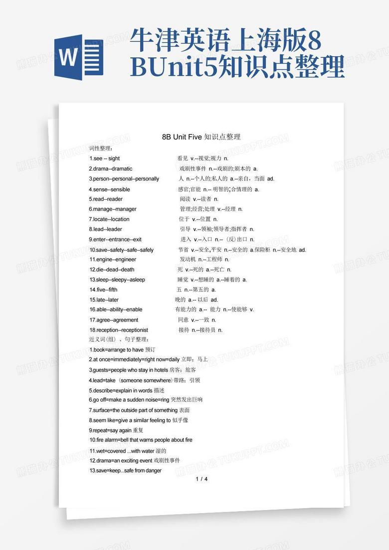 牛津英语上海版8bunit5-知识点整理Word模板下载_编号qoxzwmao_熊猫办公