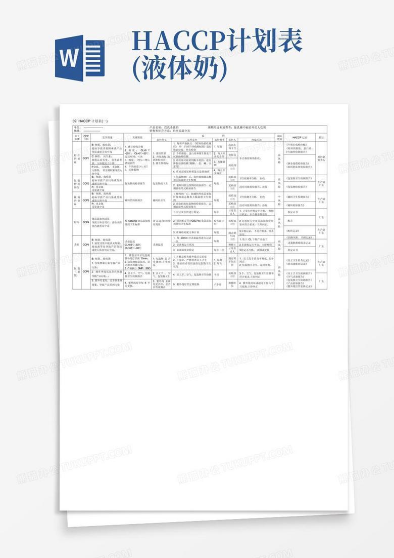 haccp计划表(液体奶)Word模板下载_编号lzxmxygk_熊猫办公