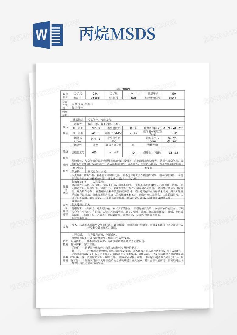 丙烷msdsWord模板下载_编号qnkyjdkm_熊猫办公