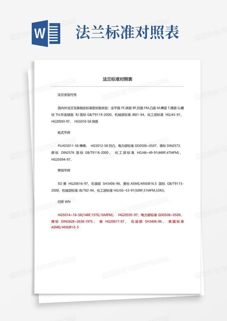 法兰标准对照表word模板下载 编号qadzgmxy 熊猫办公
