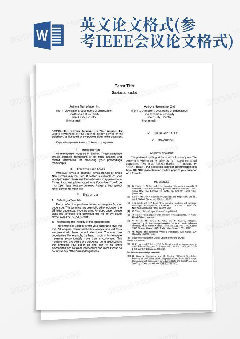 英文论文格式(参考ieee会议论文格式)Word模板下载_编号qbjvmmvx_熊猫办公