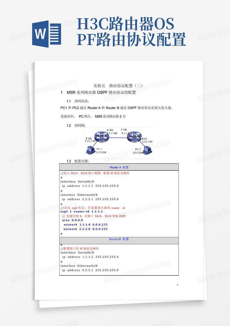 h3c路由器ospf路由协议配置Word模板下载_编号lyyvzvne_熊猫办公