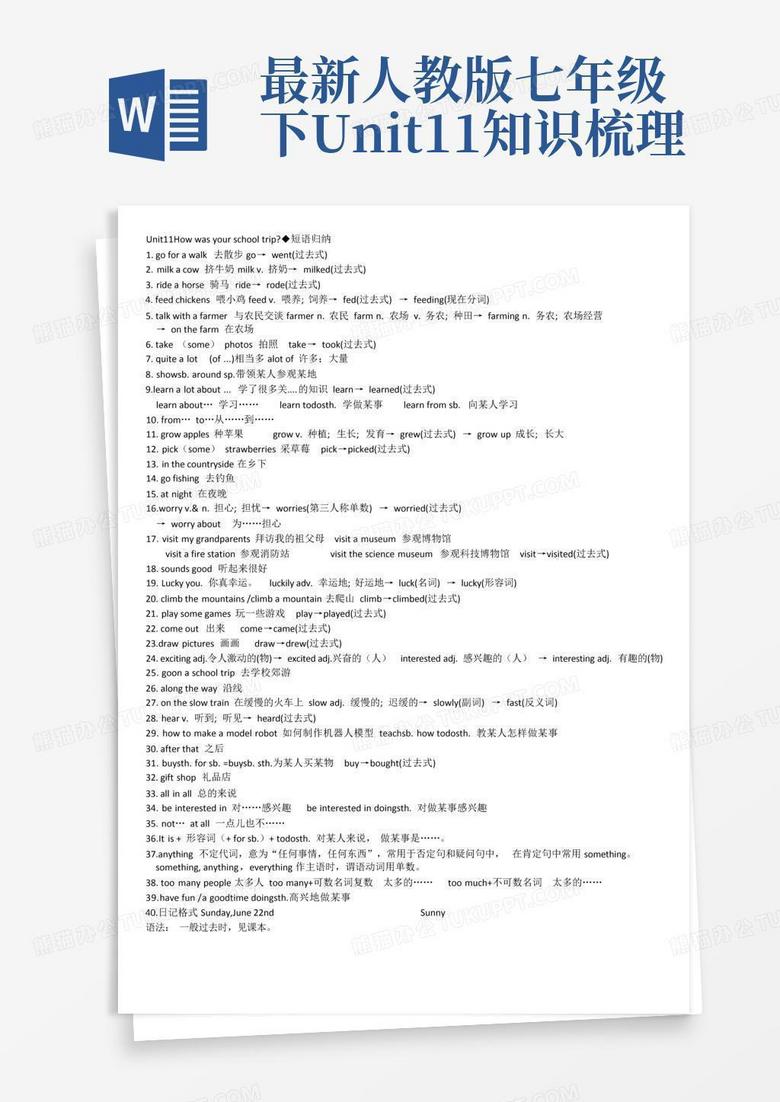 最新人教版七年级下unit11知识梳理Word模板下载_编号qmrznzxx_熊猫办公