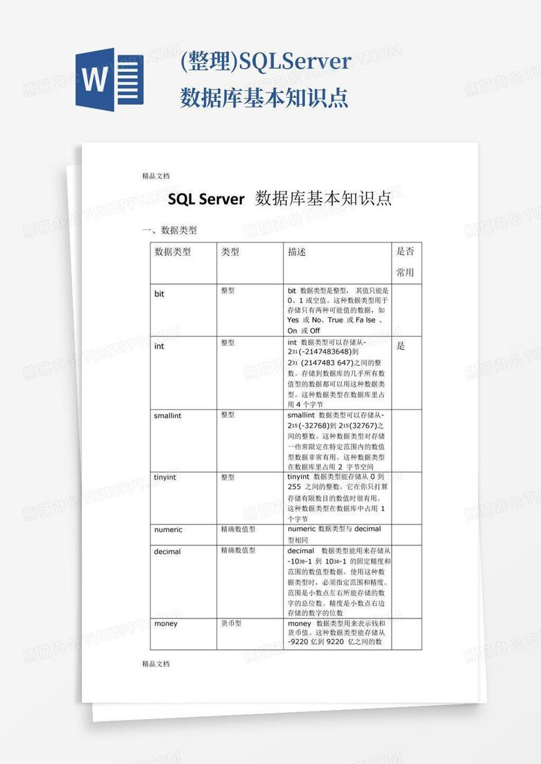 整理sqlserver数据库基本知识点word模板下载编号lbjxzbnk熊猫办公 6506