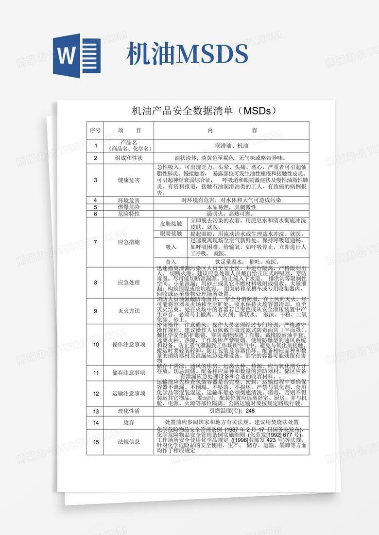 机油msdsWord模板下载_编号ldogpnyx_熊猫办公