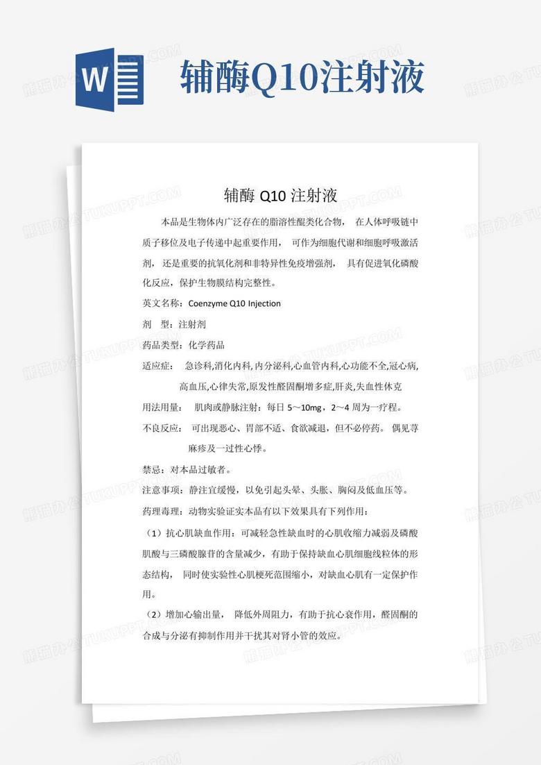 辅酶q10注射液Word模板下载_编号lwaozmox_熊猫办公