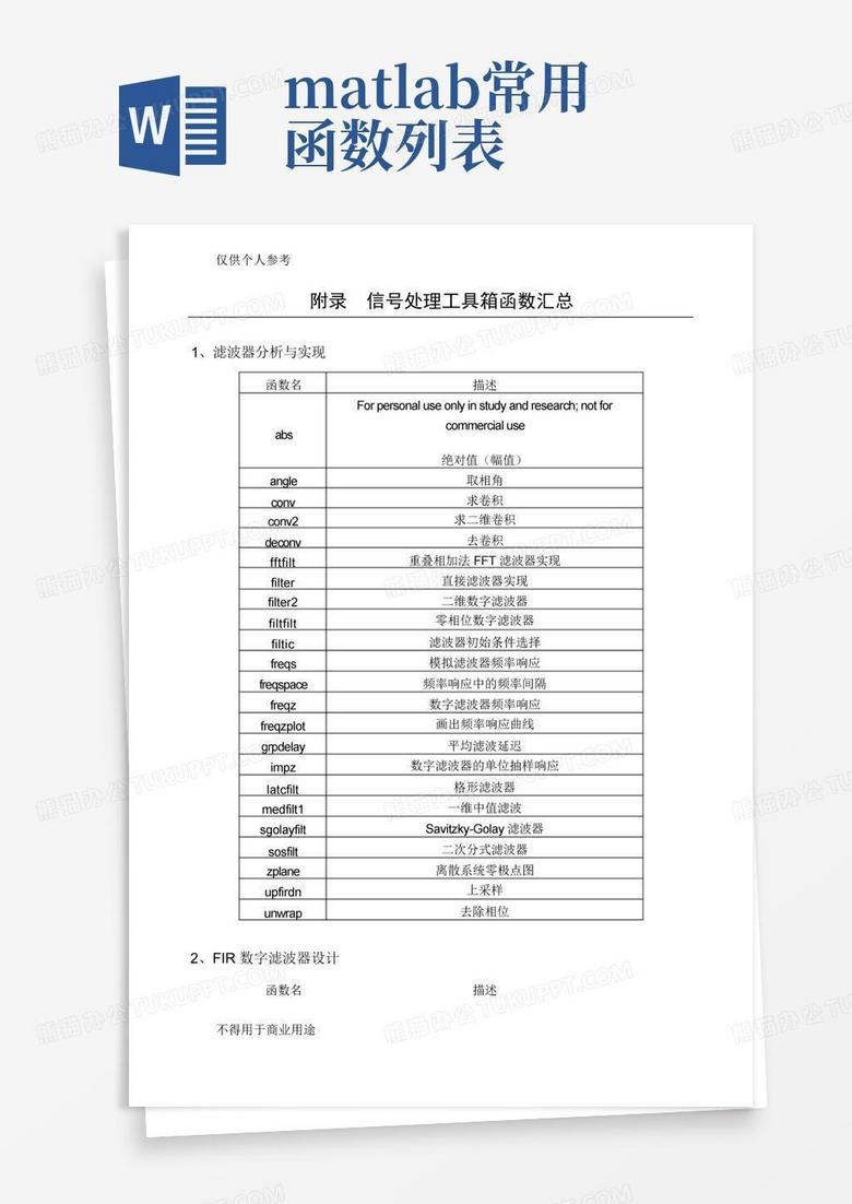 Matlab常用函数列表word模板下载 编号lmgvnbrp 熊猫办公