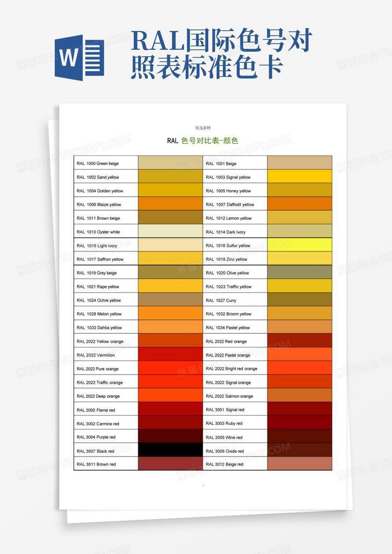 ral国际色号对照表标准色卡Word模板下载_编号lxrxdvgk_熊猫办公