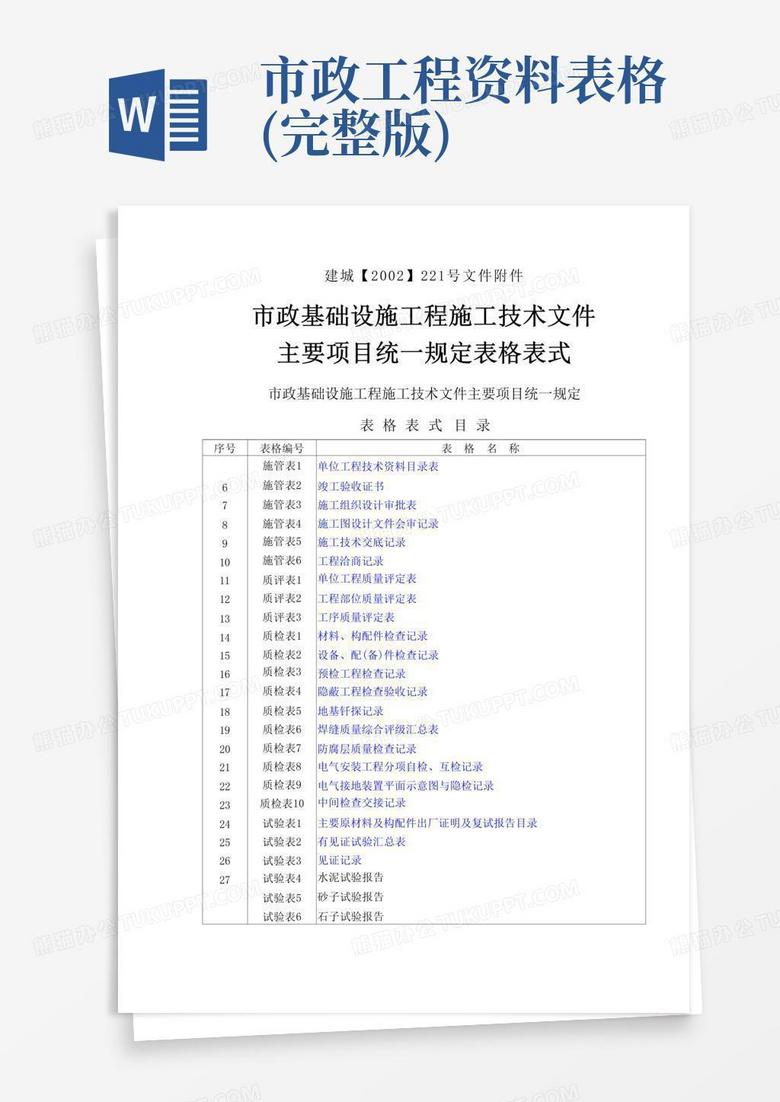 市政工程资料表格(完整版)Word模板下载_编号qapwpnby_熊猫办公
