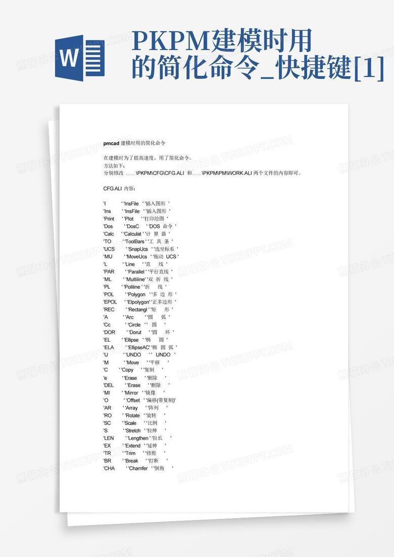 pkpm建模时用的简化命令_快捷键[1]Word模板下载_编号qezrorra_熊猫办公