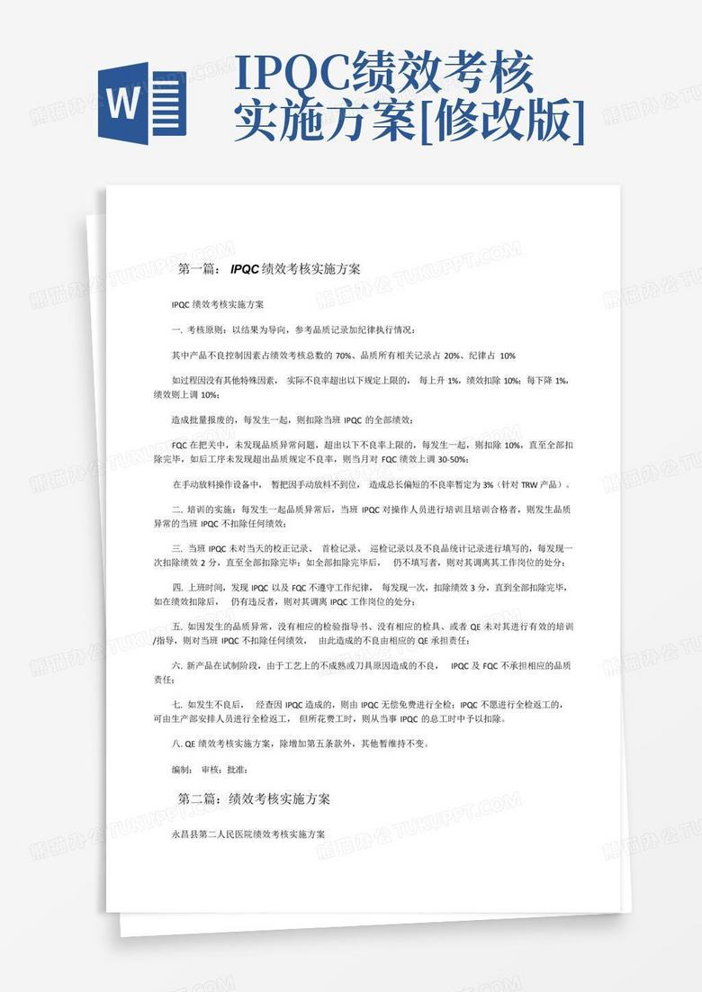 ipqc绩效考核实施方案[修改版]Word模板下载_编号lnnozpjv_熊猫办公