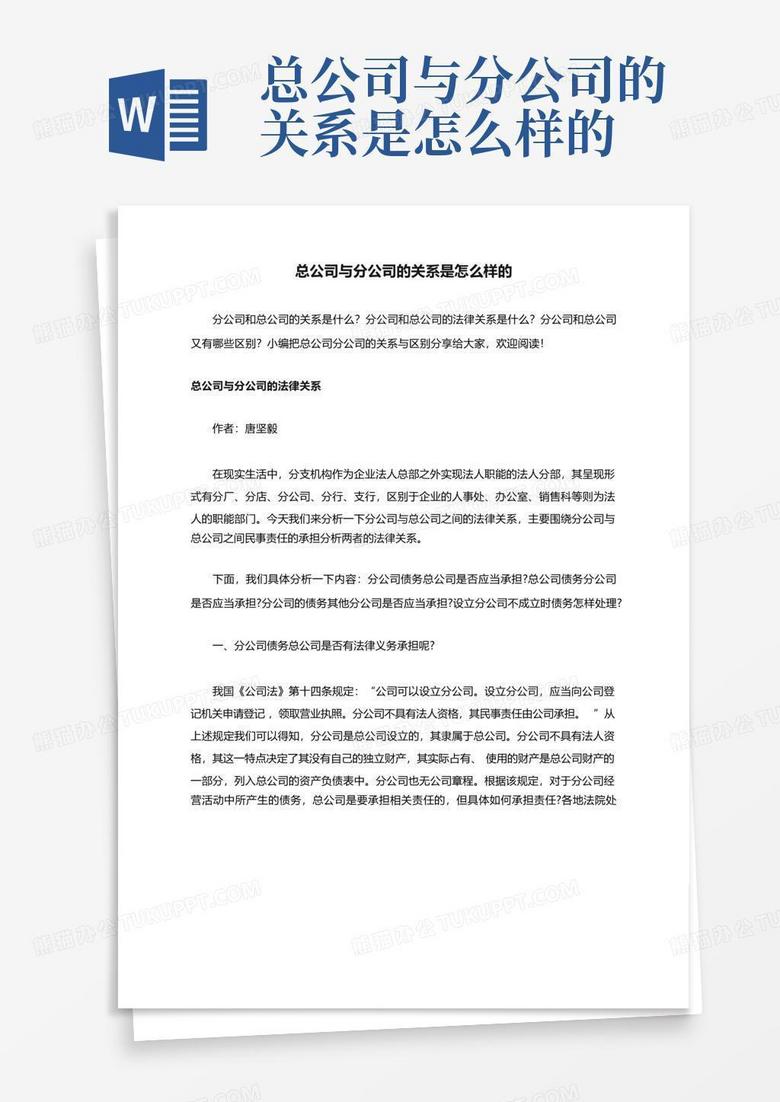 总公司与分公司的关系是怎么样的word模板下载编号lapnypaw熊猫办公