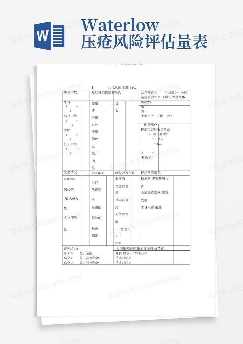 waterlow压疮风险评估量表Word模板下载_编号qappbgpp_熊猫办公
