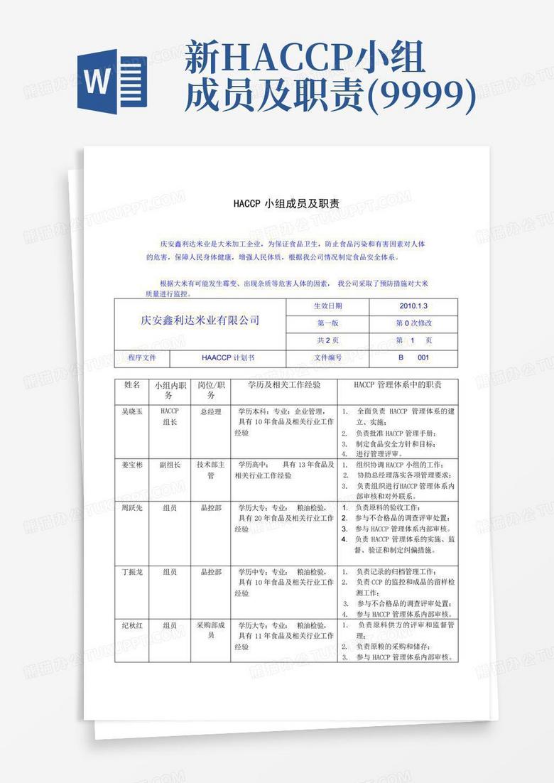 新haccp小组成员及职责(9999)Word模板下载_编号lezamzrk_熊猫办公