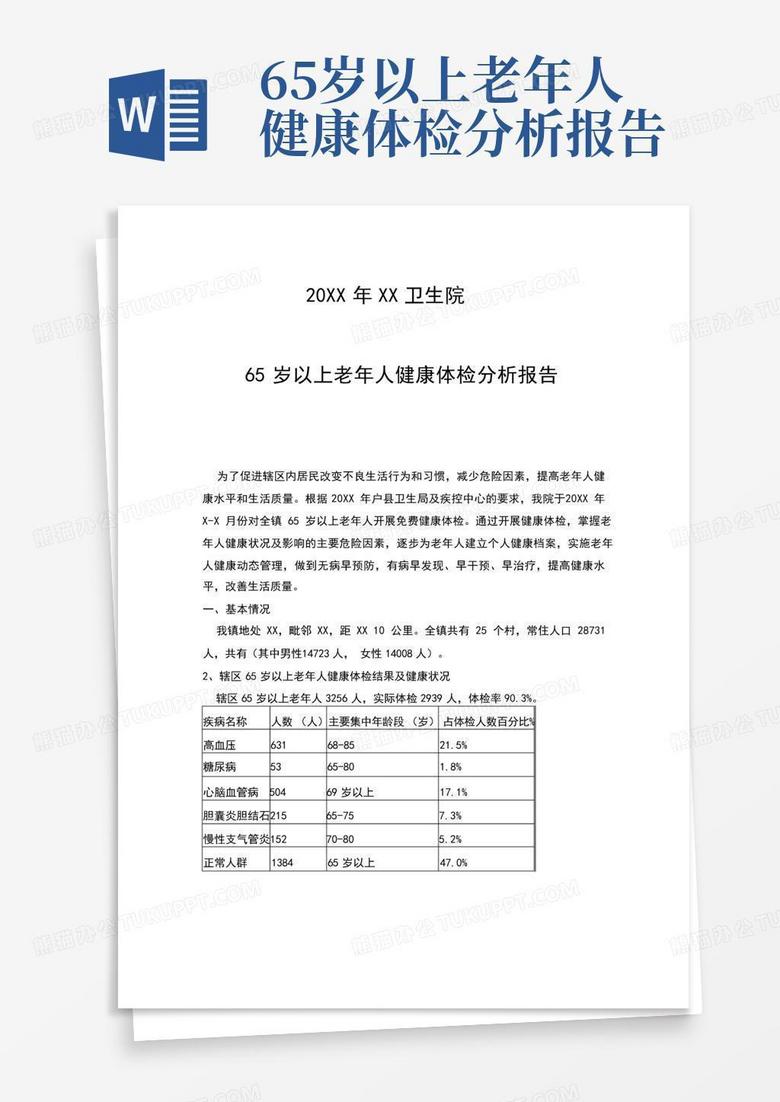 65岁以上老年人健康体检分析报告word模板下载编号lbjreezb熊猫办公
