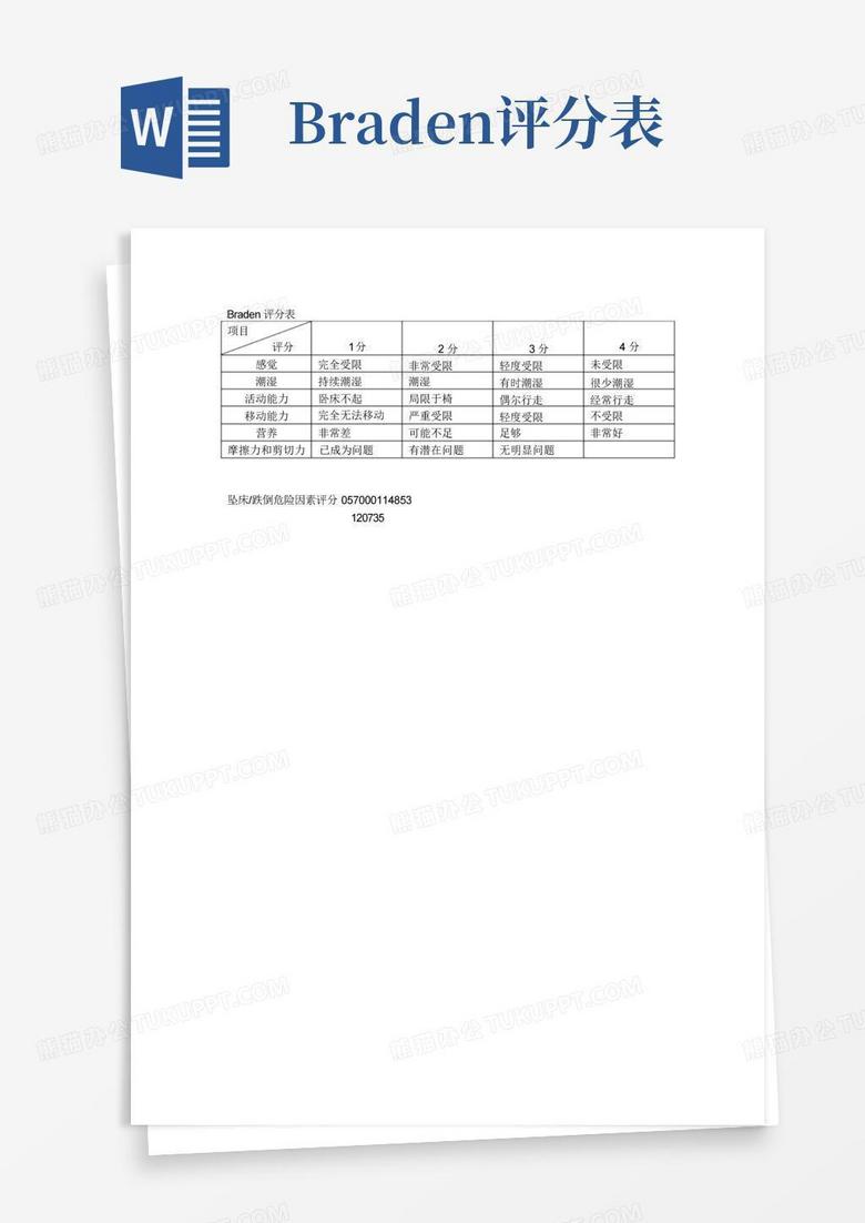 braden评分表Word模板下载_编号qpmnwvno_熊猫办公