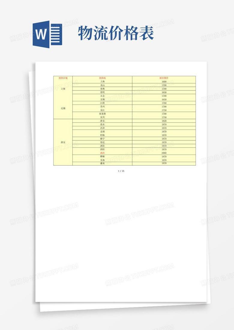 物流价格表Word模板下载_编号lvamgenj_熊猫办公