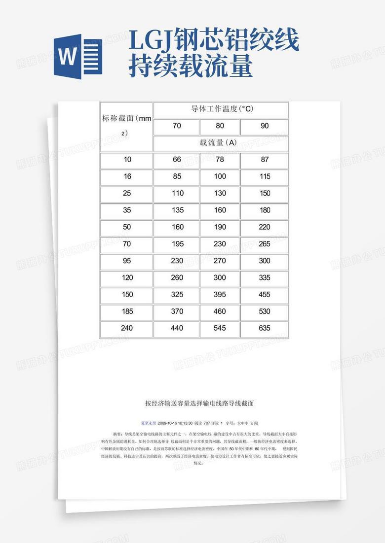 lgj钢芯铝绞线持续载流量Word模板下载_编号qamevvjk_熊猫办公