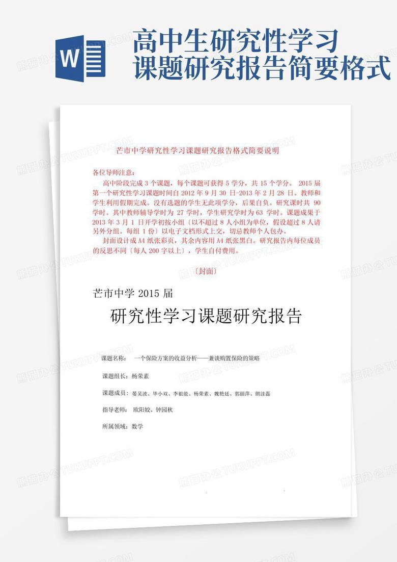 高中生研究性学习课题研究报告简要格式Word模板下载_编号qvadrrme_熊猫办公