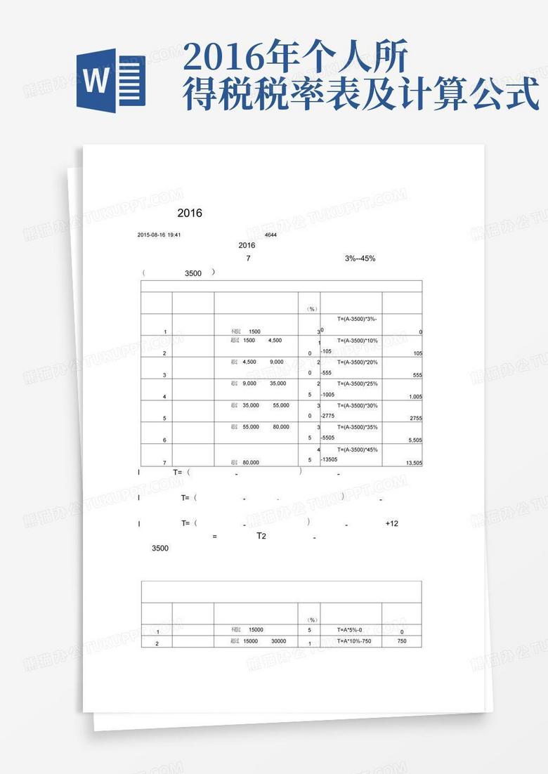 2016年个人所得税税率表及计算公式word模板下载编号lbobzgkk熊猫办公