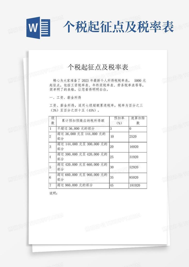 个税起征点及税率表word模板下载编号lnjmnwea熊猫办公