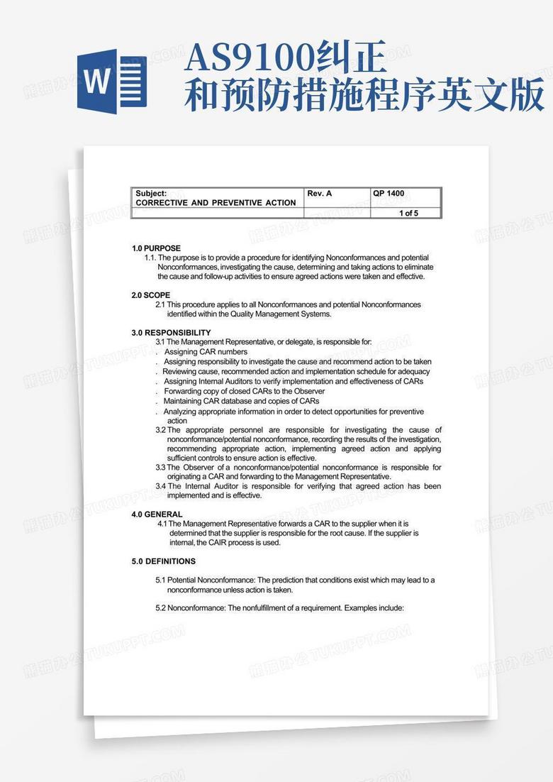 as9100纠正和预防措施程序英文版Word模板下载_编号qwxpbyxa_熊猫办公