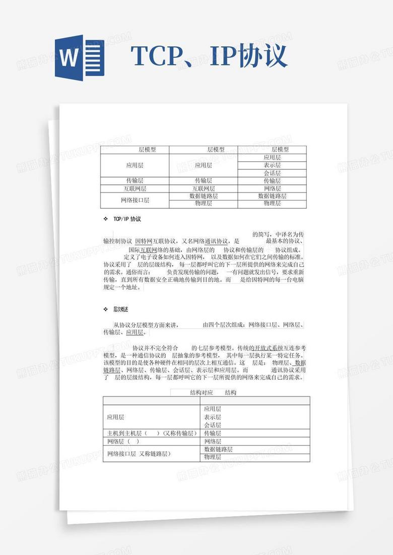 tcp、ip协议Word模板下载_编号lnwzomrd_熊猫办公