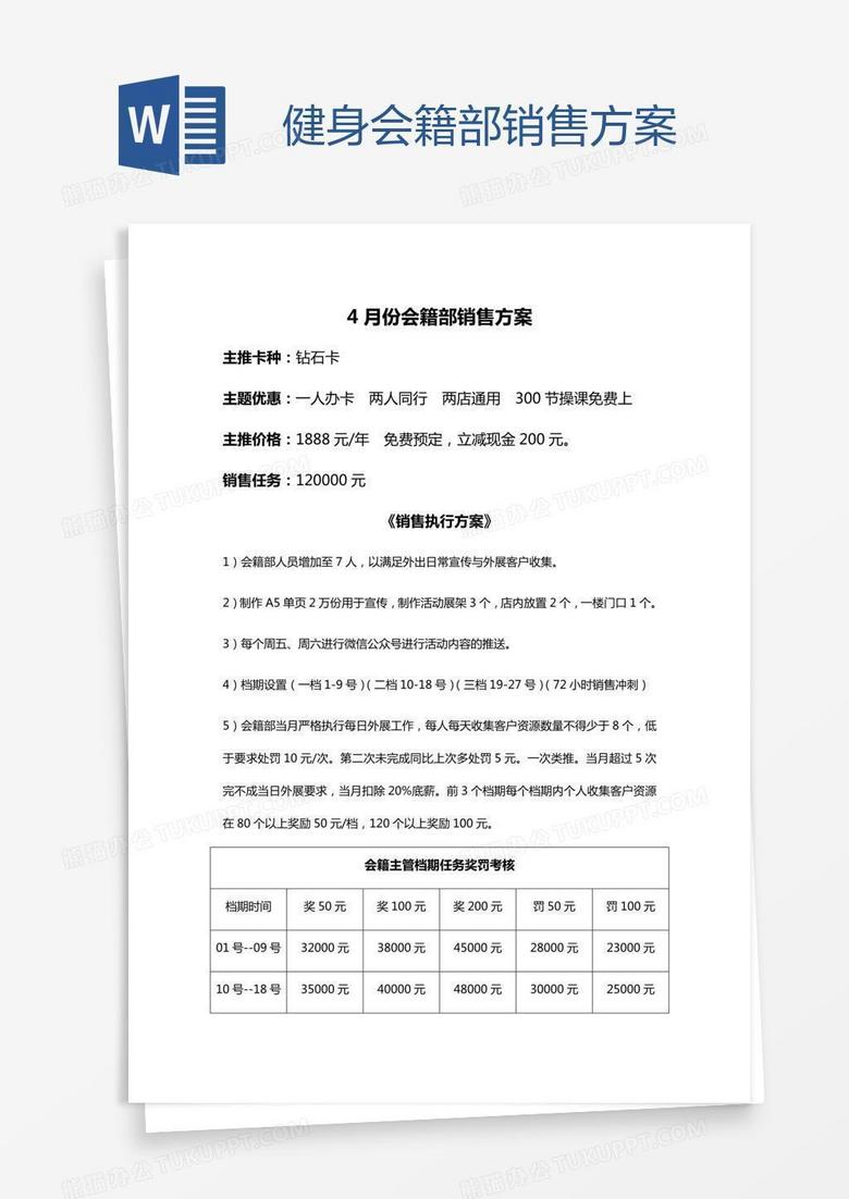 健身会籍部销售方案word模板下载编号bagxmxok熊猫办公