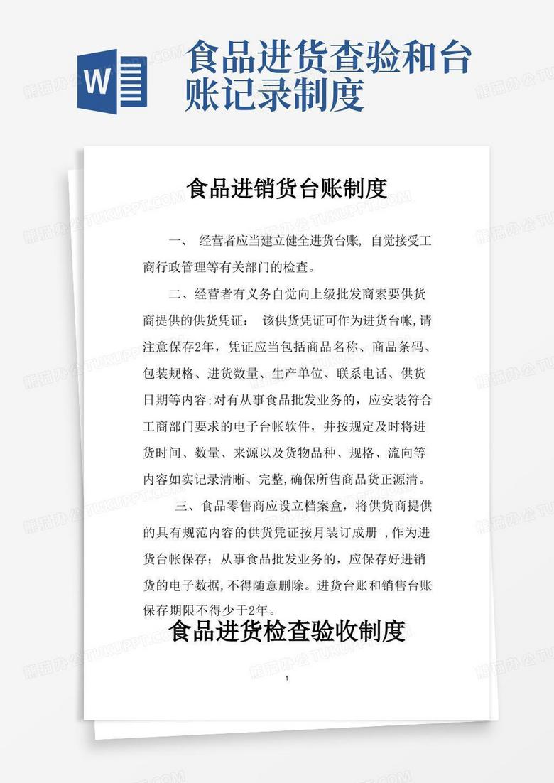 食品进销货台帐制度word模板下载熊猫办公