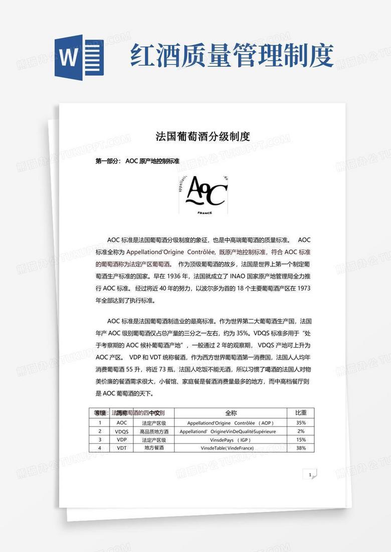 法国葡萄酒分级制度word模板下载编号qevovwja熊猫办公