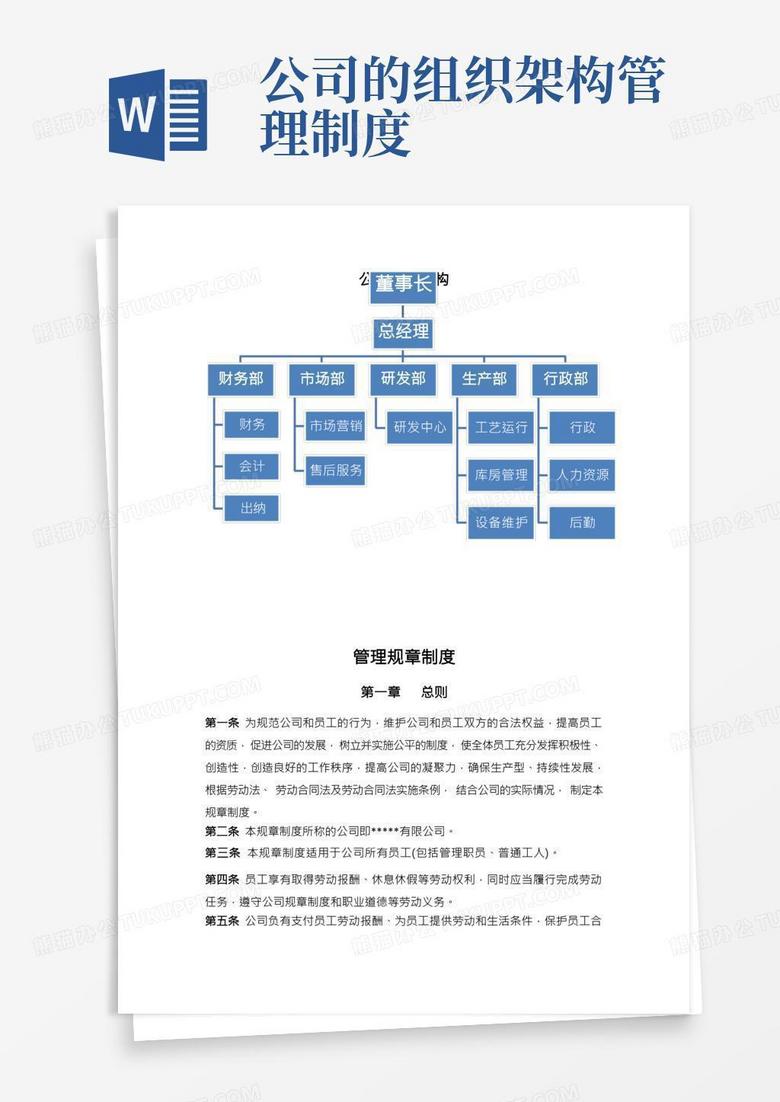 组织架构及公司管理制度word模板下载 熊猫办公